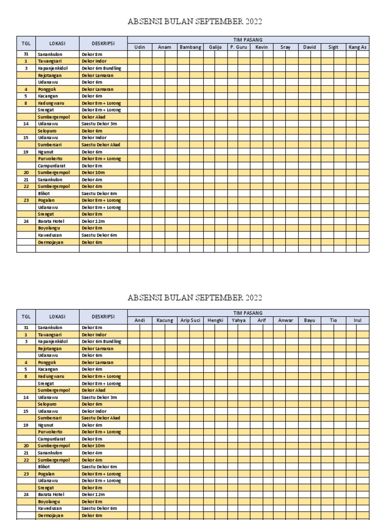 Absensi Bulan September 2022 | PDF