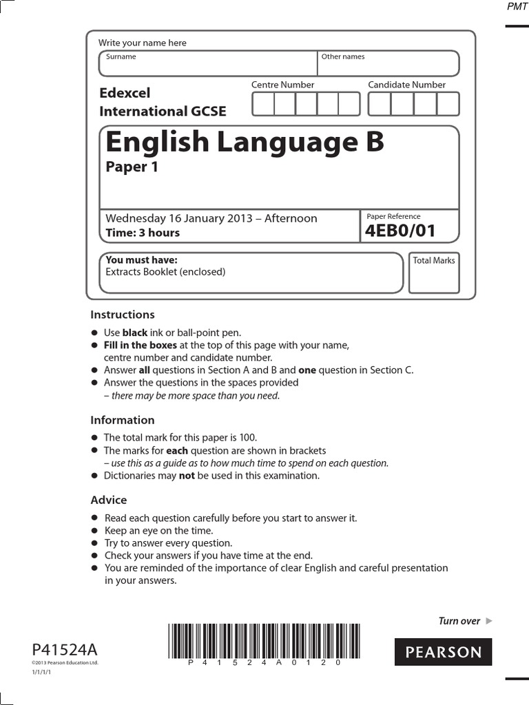 January 2013 QP - Paper 1 Edexcel (B) English Language IGCSE | PDF