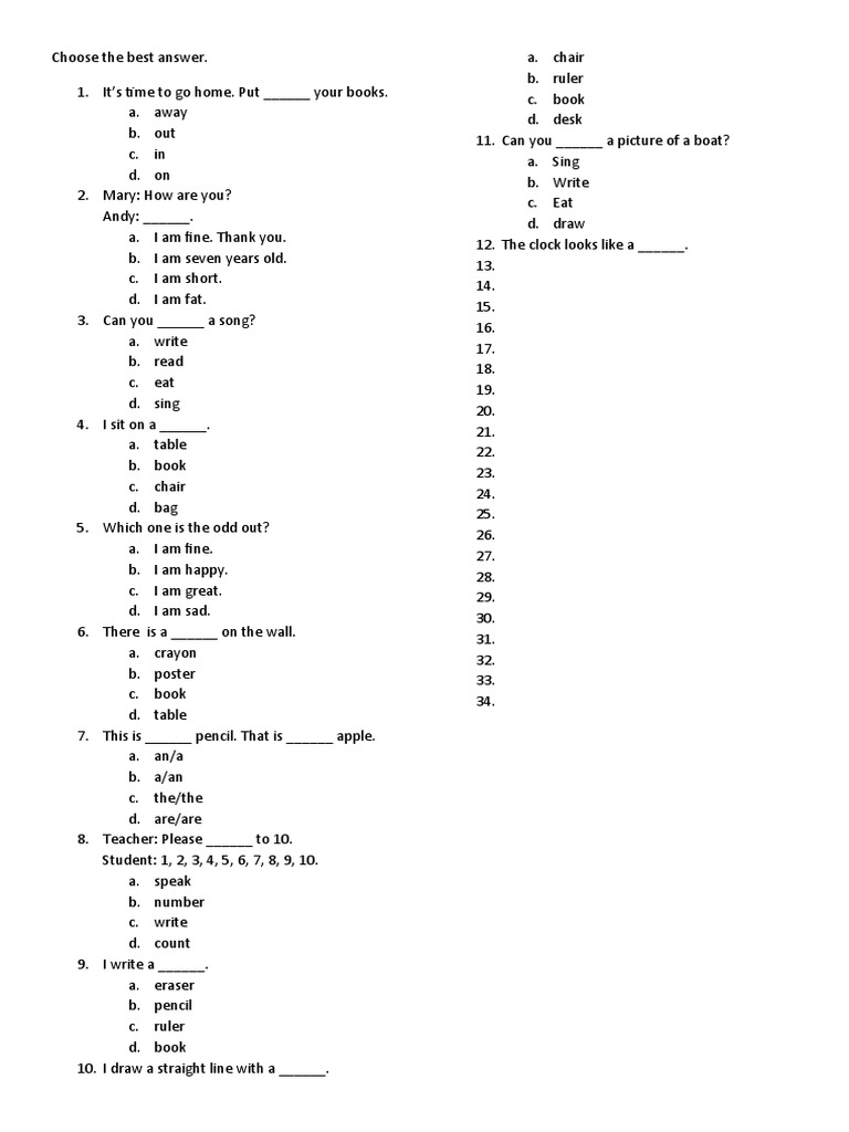 Best Answer Selection for Kids | PDF | Language Arts & Discipline ...