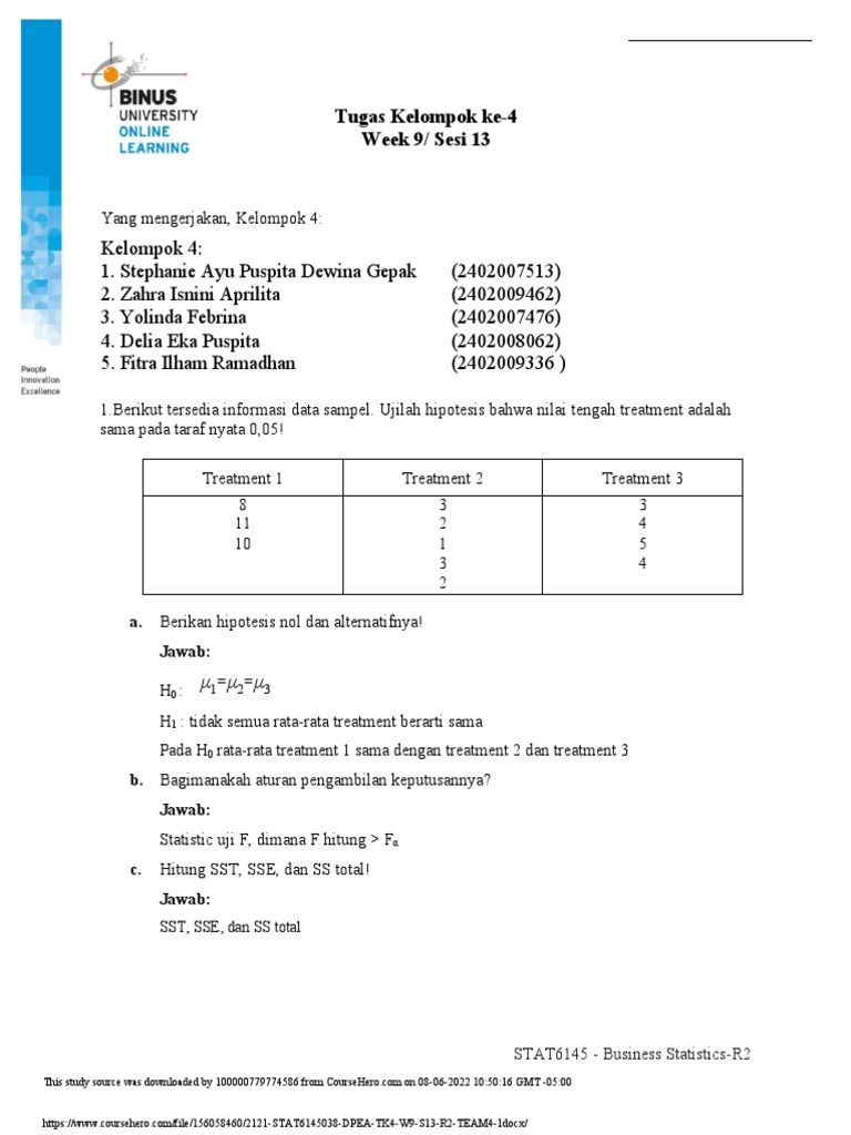 2121 Stat6145038 Dpea TK4 W9 S13 R2 Team4 1 | PDF