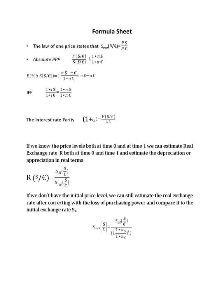 Formula Sheet | PDF