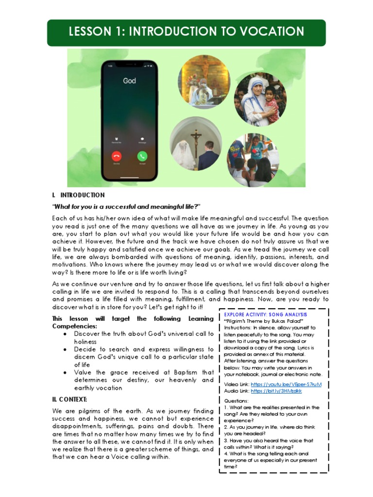 CLF 2 - Lesson 1 - Intro To Vocation | PDF | Grace In Christianity | Jesus