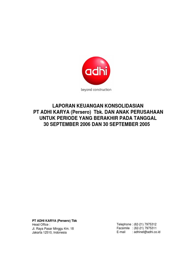 Laporan Keuangan Konsolidasi 2006 Adhi Karya | PDF