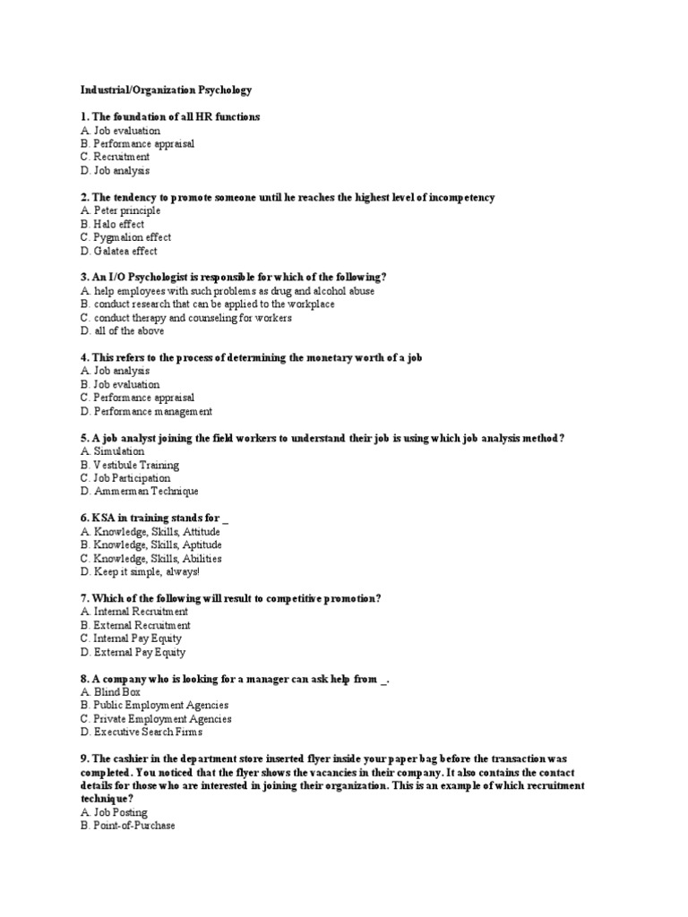 Industrial - Organizational Psychology Test | PDF | Self Esteem ...