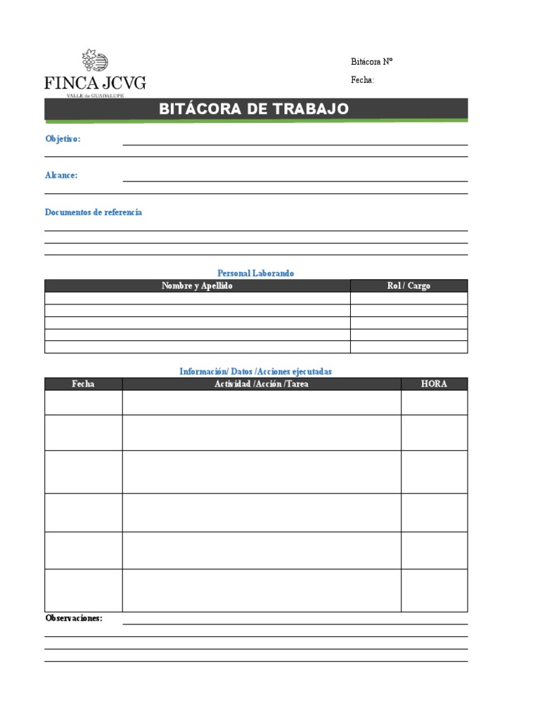 Formato para Bitacora de Trabajo | PDF