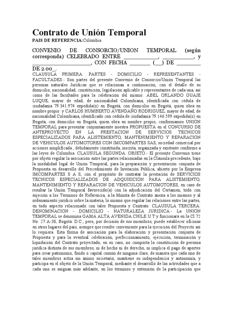 Contrato de Unión Temporal | PDF | Liquidación | Bogotá
