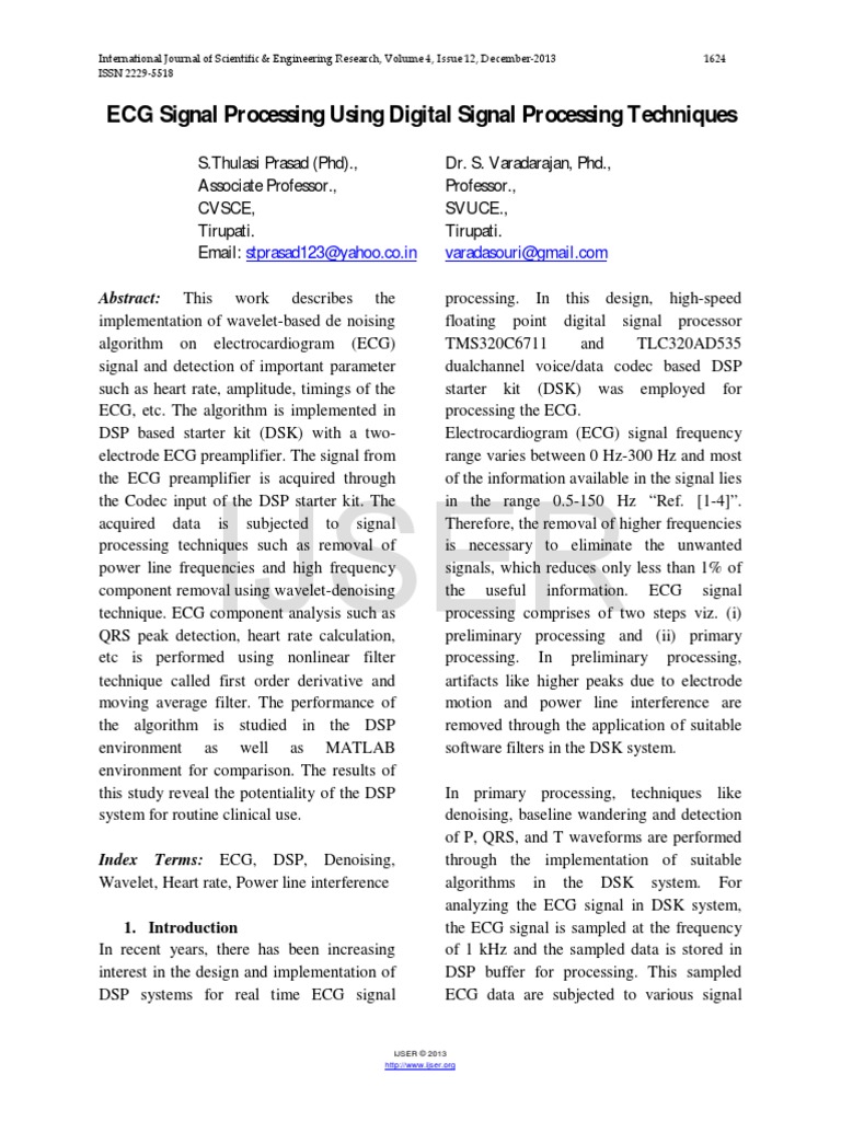 ECG Signal Processing Using Digital Signal Processing Techniques | PDF ... ECG Signal Processing Using Digital Signal Processing Techniques | PDF ...