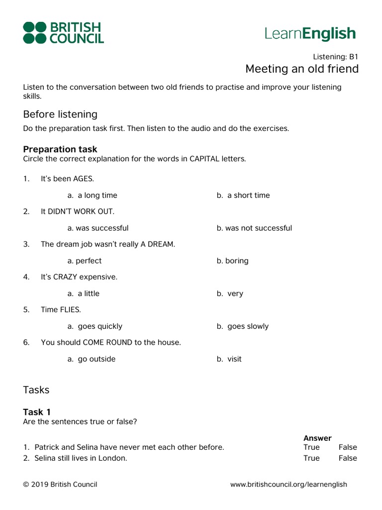 LearnEnglish Listening B1 Meeting An Old Friend | PDF | Wellness
