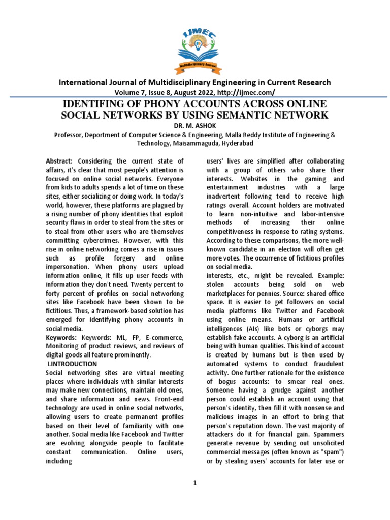 Ijmec - IDENTIFING OF PHONY ACCOUNTS ACROSS ONLINE SOCIAL NETWORKS BY USING SEMANTIC NETWORK ...