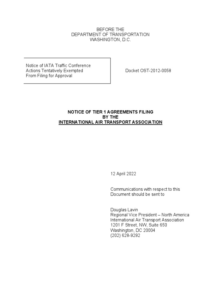 IATA Tier 1 Agreements Filing Notice | PDF | Payment Card Industry Data ...