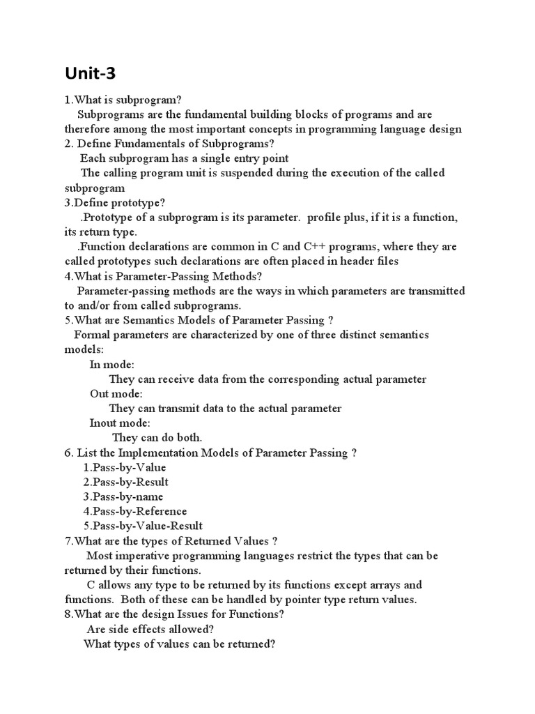 unit3-ppl | PDF | Subroutine | Parameter (Computer Programming)