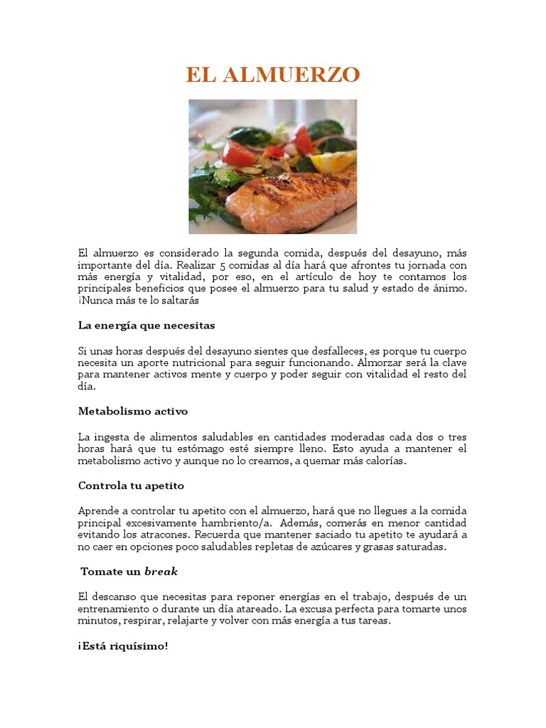 Beneficios del Almuerzo para la Salud | PDF