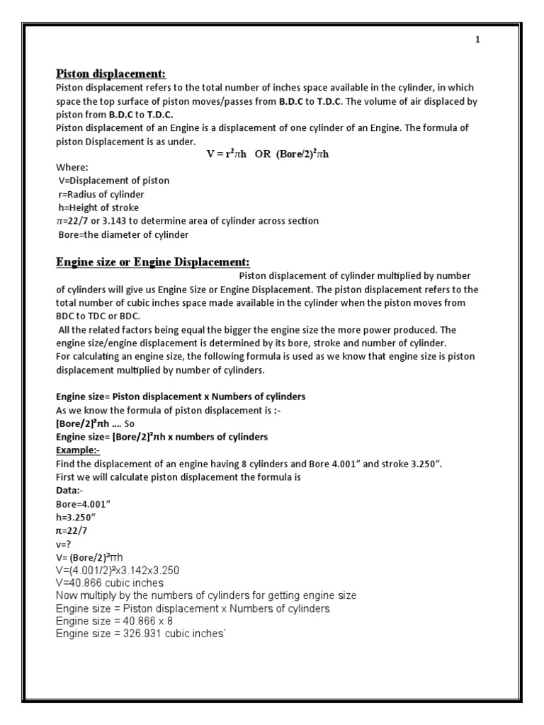 Piston Displacement - 104132 | PDF | Horsepower | Internal Combustion ...