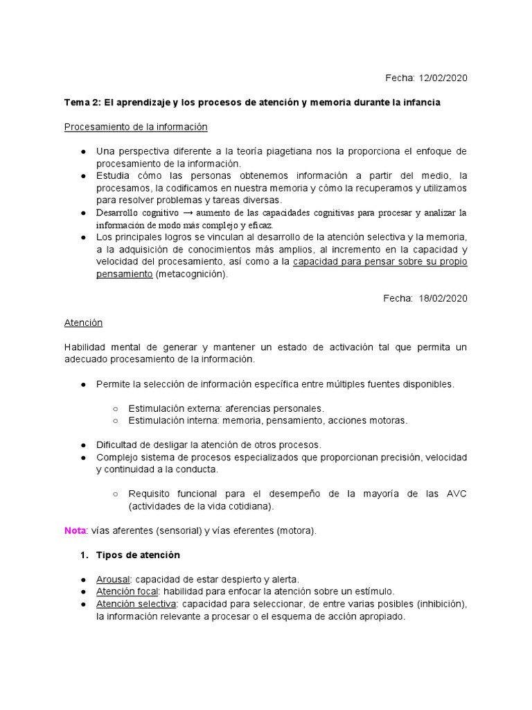 Tema 2 El Aprendizaje Y Los Procesos De Atención Y Memoria Durante La