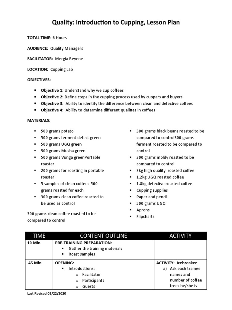 Introduction To Cupping - Lesson Plan | PDF | Coffee | Drink
