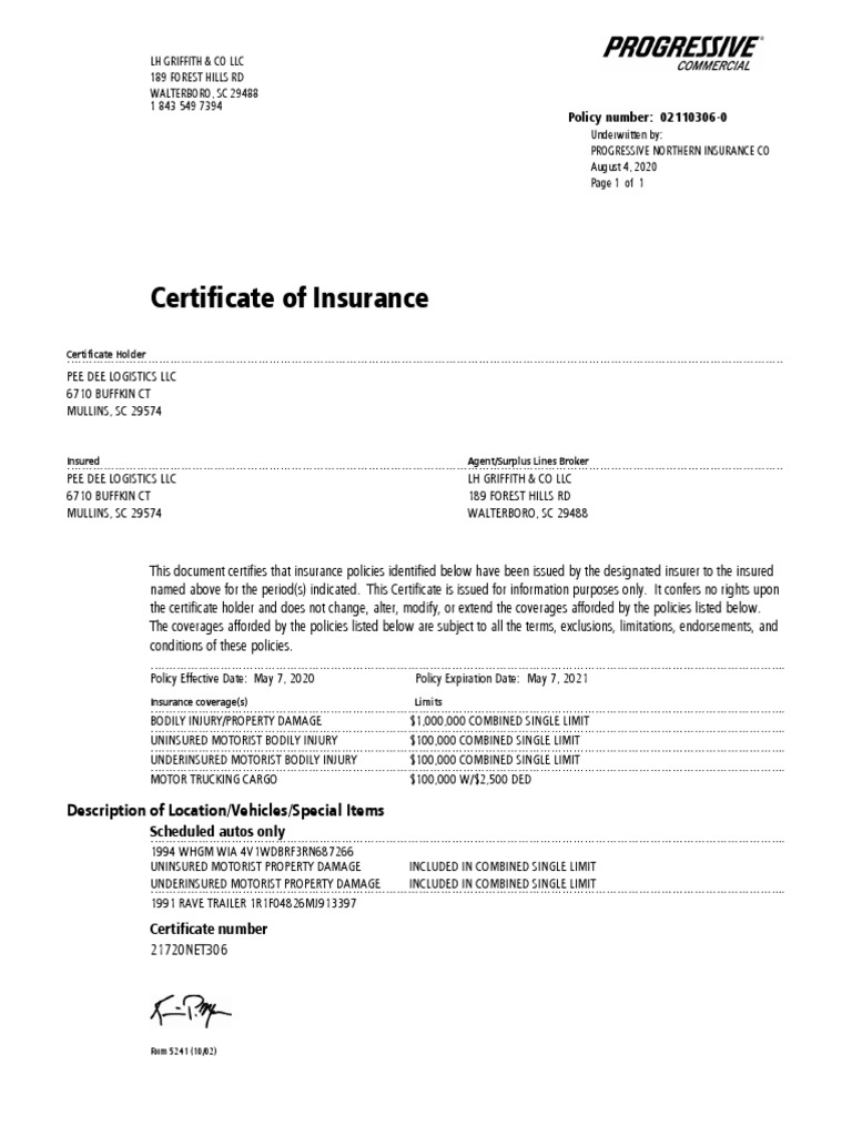 Certificate of Insurance | PDF | Health Insurance Coverage In The ...
