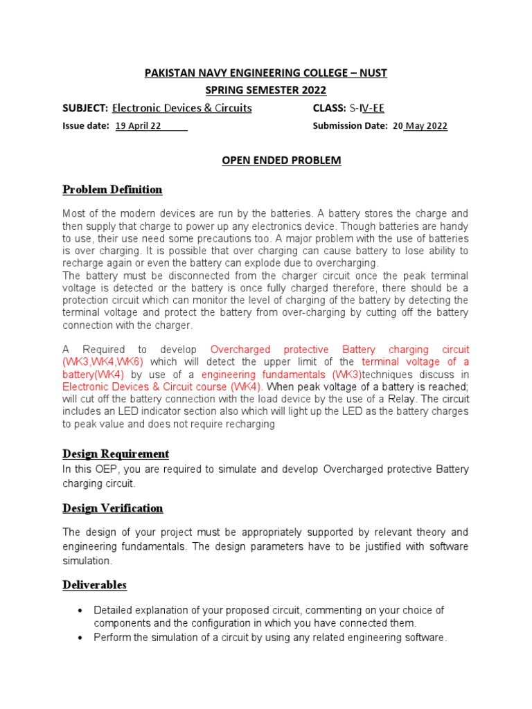 Open Ended Problem - EDC - OBE Ver | PDF | Battery Charger | Computing