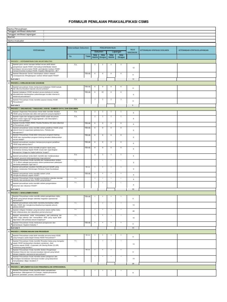 Penilaian Prakualifikasi CSMS HSSE | PDF