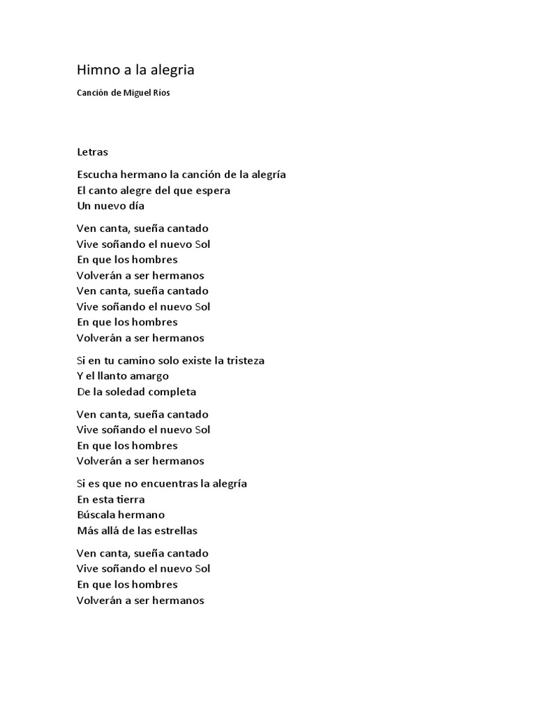 Letra Himno A La Alegria | PDF