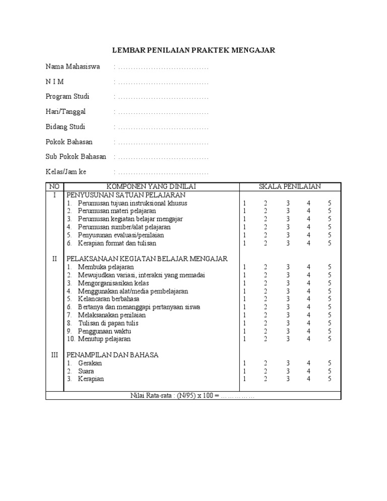 Lembar Penilaian Praktek Mengajar | PDF