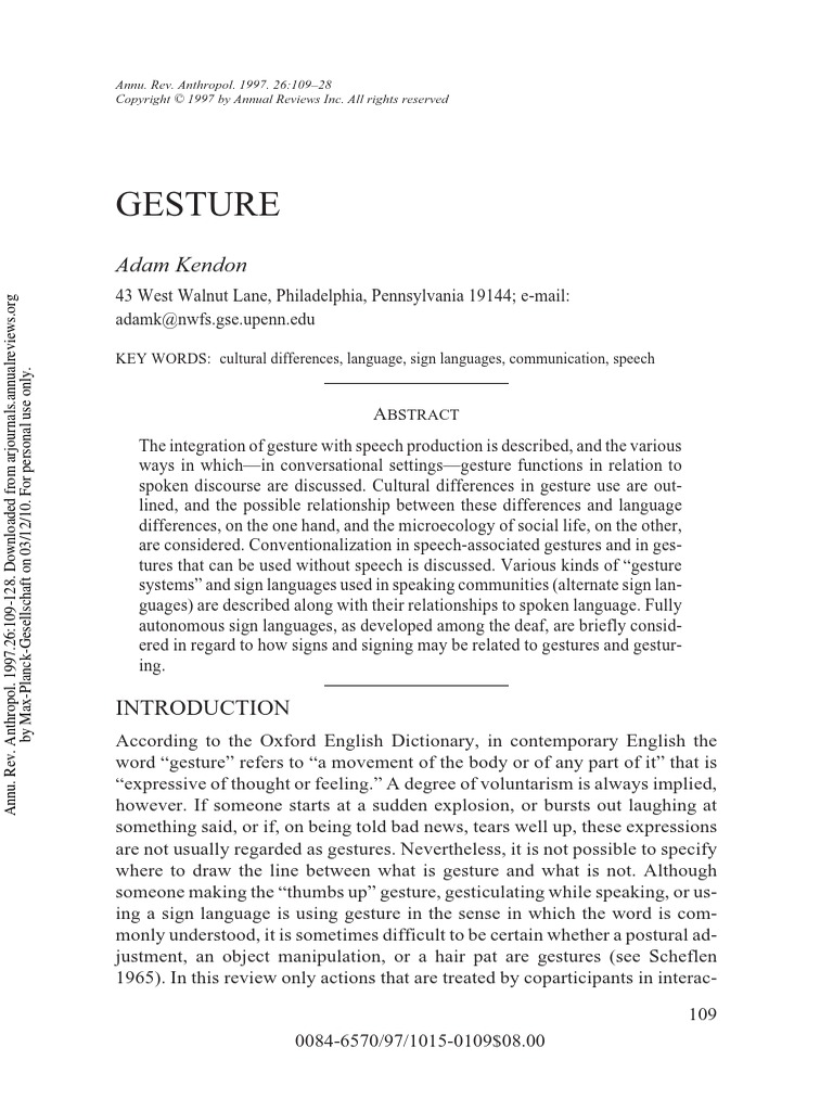 5) Kendon, A. (1997) - Gesture. Annual Review of Anthropology, 26 (1 ...