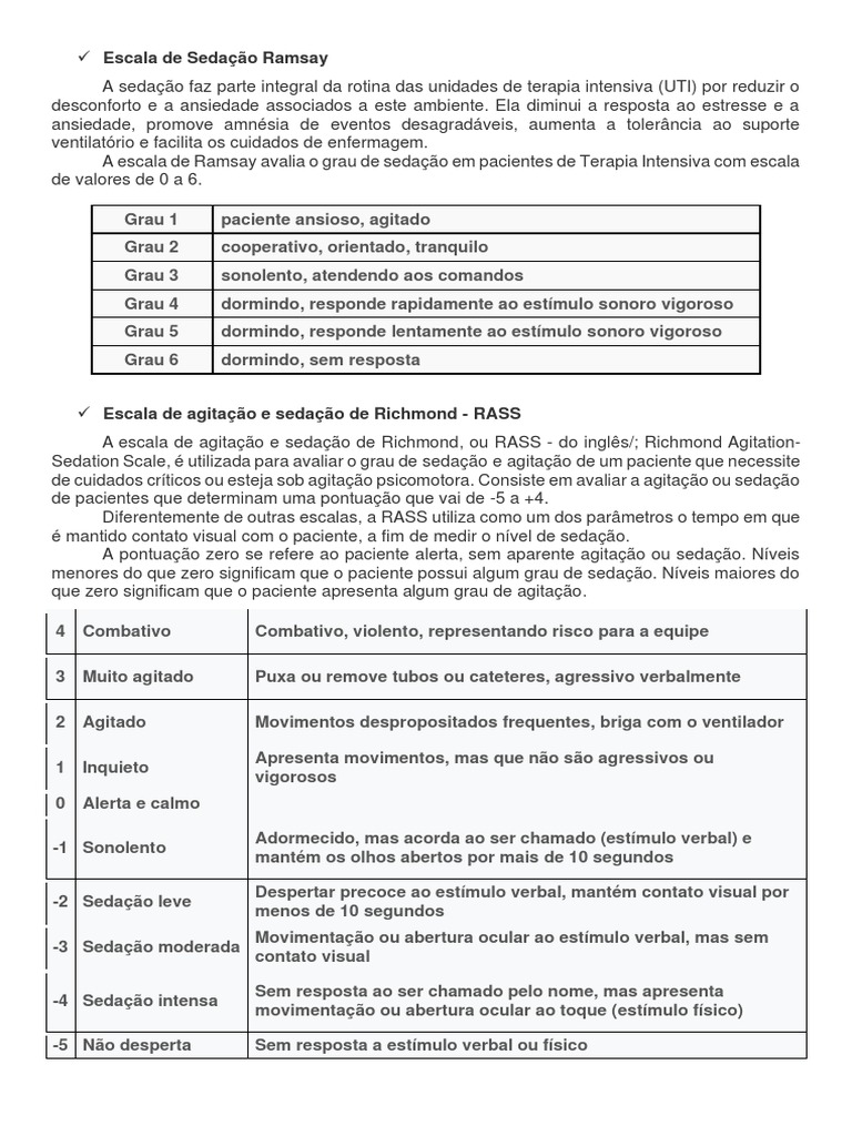 Escalas Ramsay e RASS | PDF | Unidade de Tratamento Intensivo (UTI ...