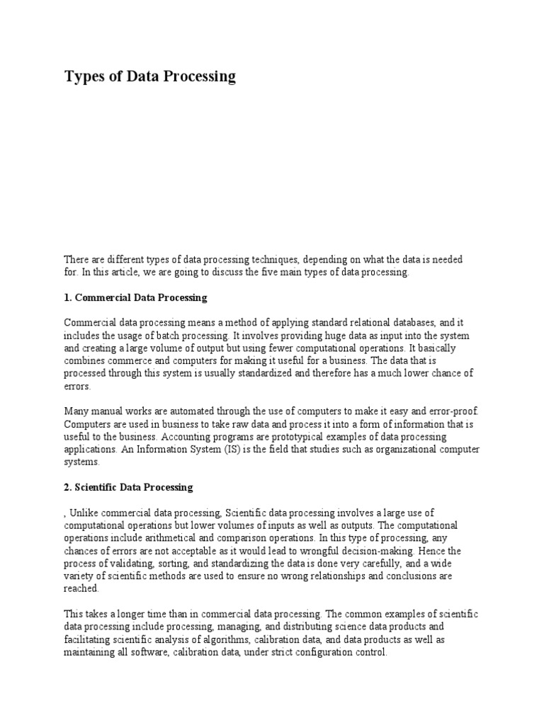 Types of Data Processing | PDF | Central Processing Unit | Databases