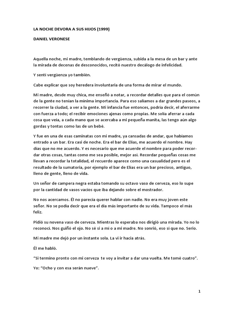 La Noche Devora A Sus Hijos Daniel Veronese | PDF | Amor