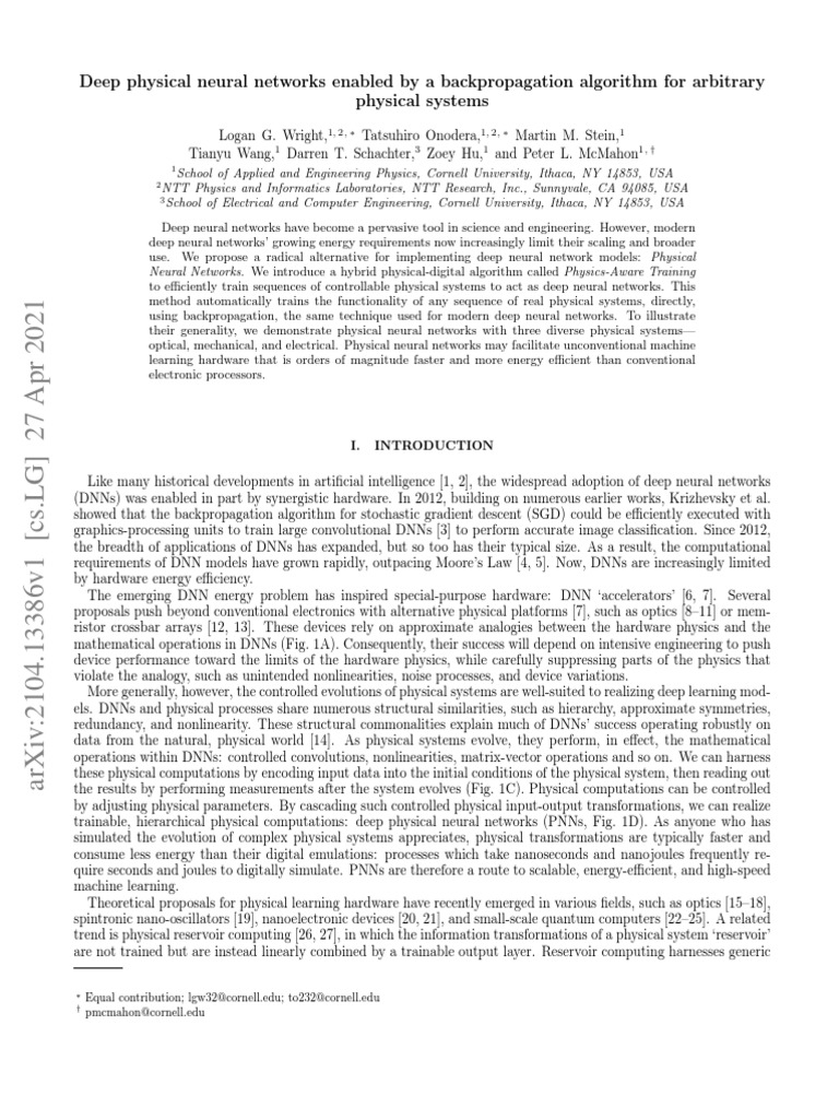 Deep Physical Neural Networks Enabled by A Backpro | Download Free PDF | Deep Learning ...