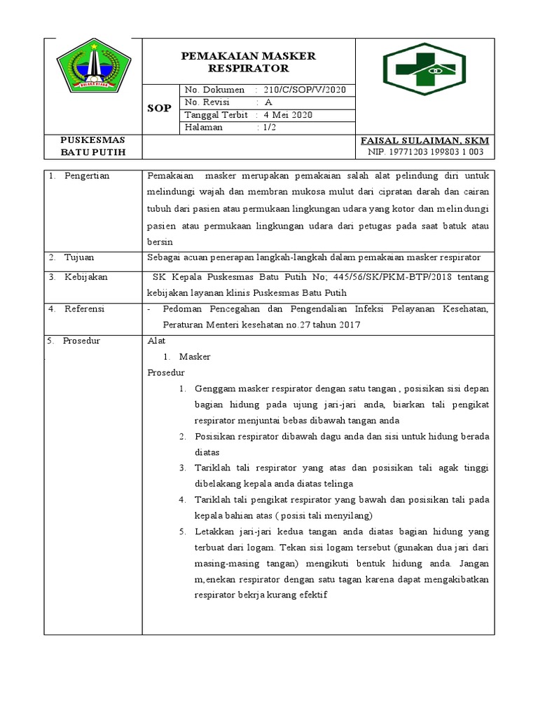 SOP Pemakaian Masker Respirator | PDF