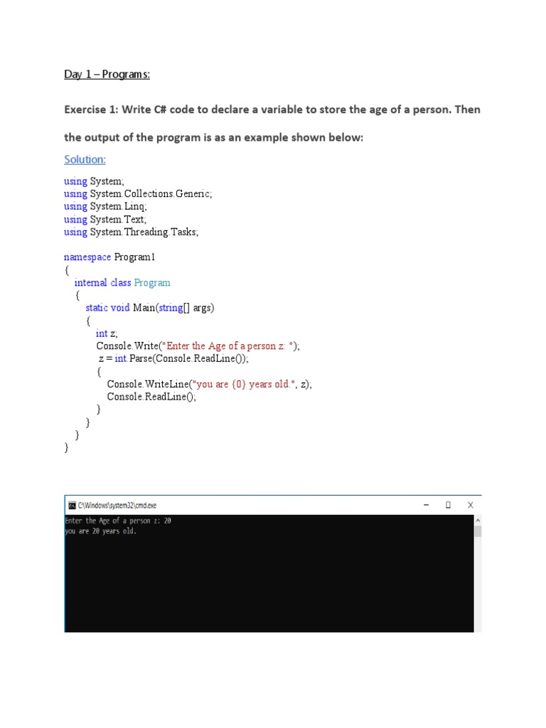 Day 1 Assignment Pdf C Sharp Programming Language Command Line Interface