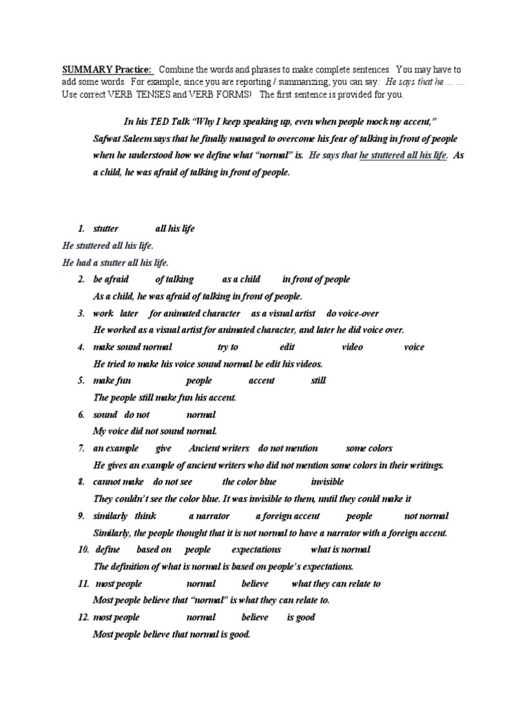 Sentence Completion Exercise Fro Why I Keep Speaking UP | PDF ...