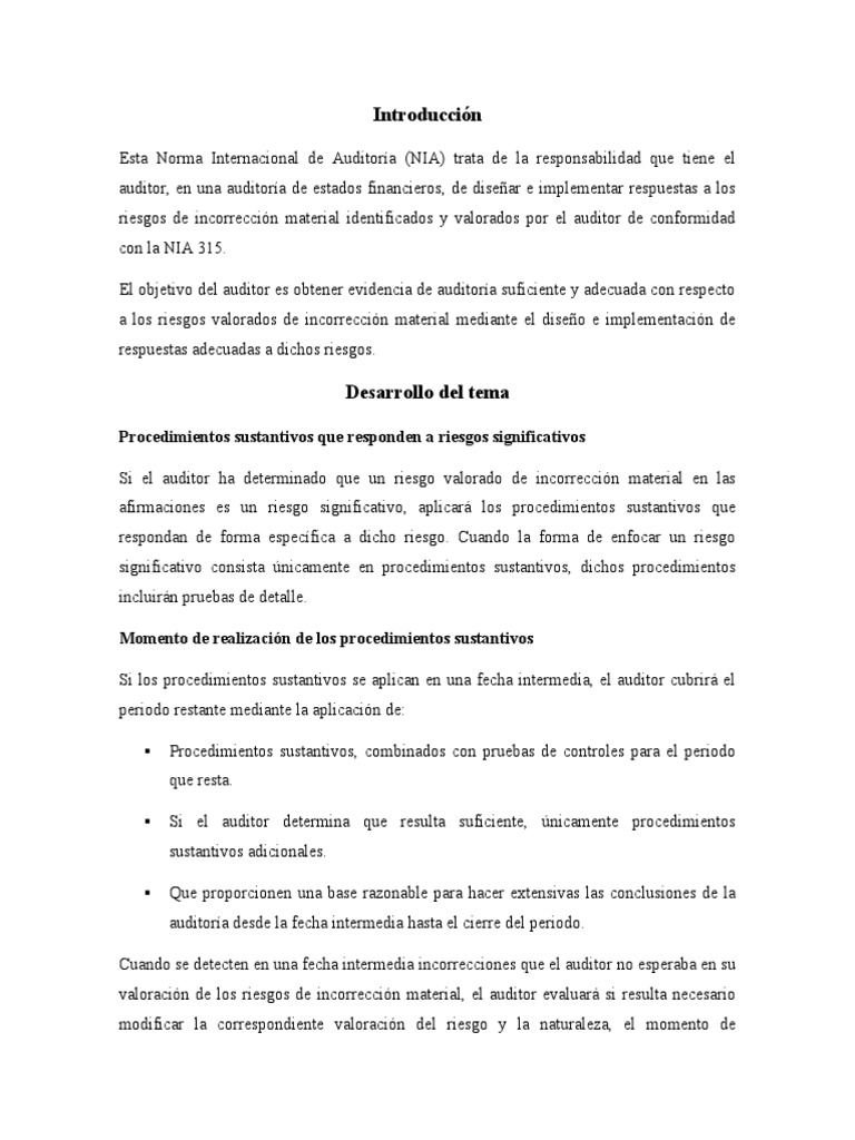 Tema 4. NIA 330. Respuestas Del Auditor A Los Riesgos Valorados. | PDF ...