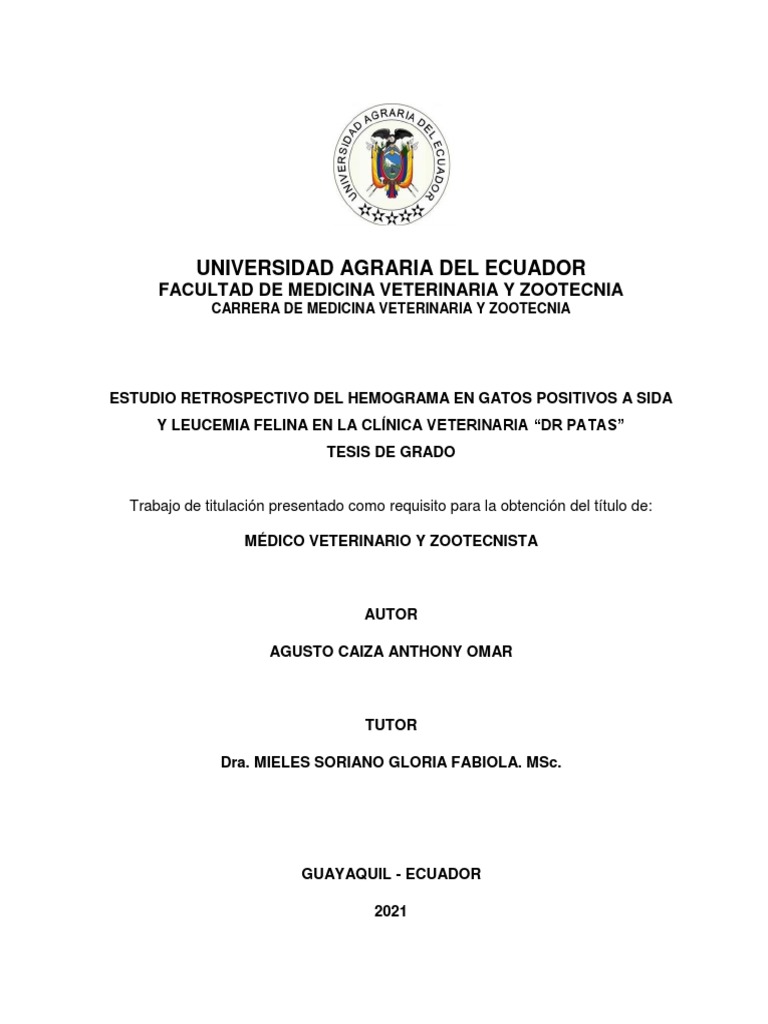 Análisis retrospectivo de los hemogramas en gatos positivos al VIH ...