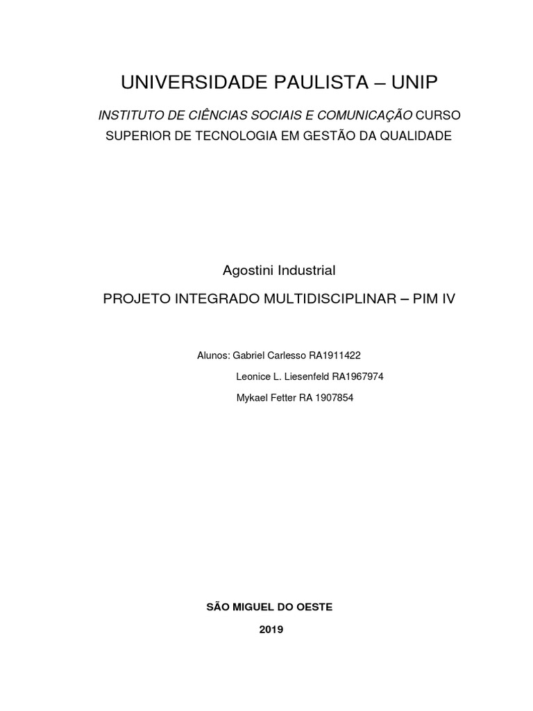 Modelo - Pim Iv Gestão Da Qualidade - Nota 9 Gabriel | PDF | Qualidade (negócios ...