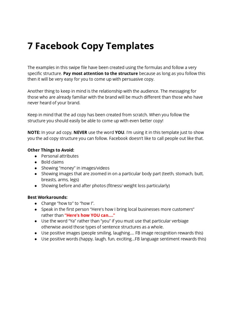 Facebook Ads Copy Template by Shailendra | PDF | Target Audience | Mass ...