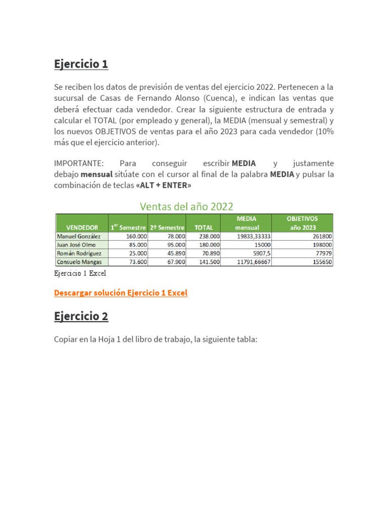 Ejercicios de Excel | PDF | Microsoft Excel | Hoja de cálculo
