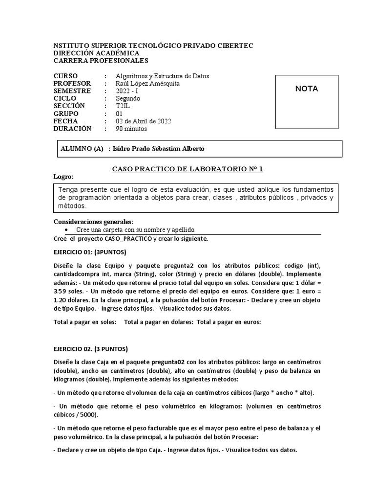 Caso Practico 01 | PDF | Constructor (Programación Orientada a Objetos) | Programación