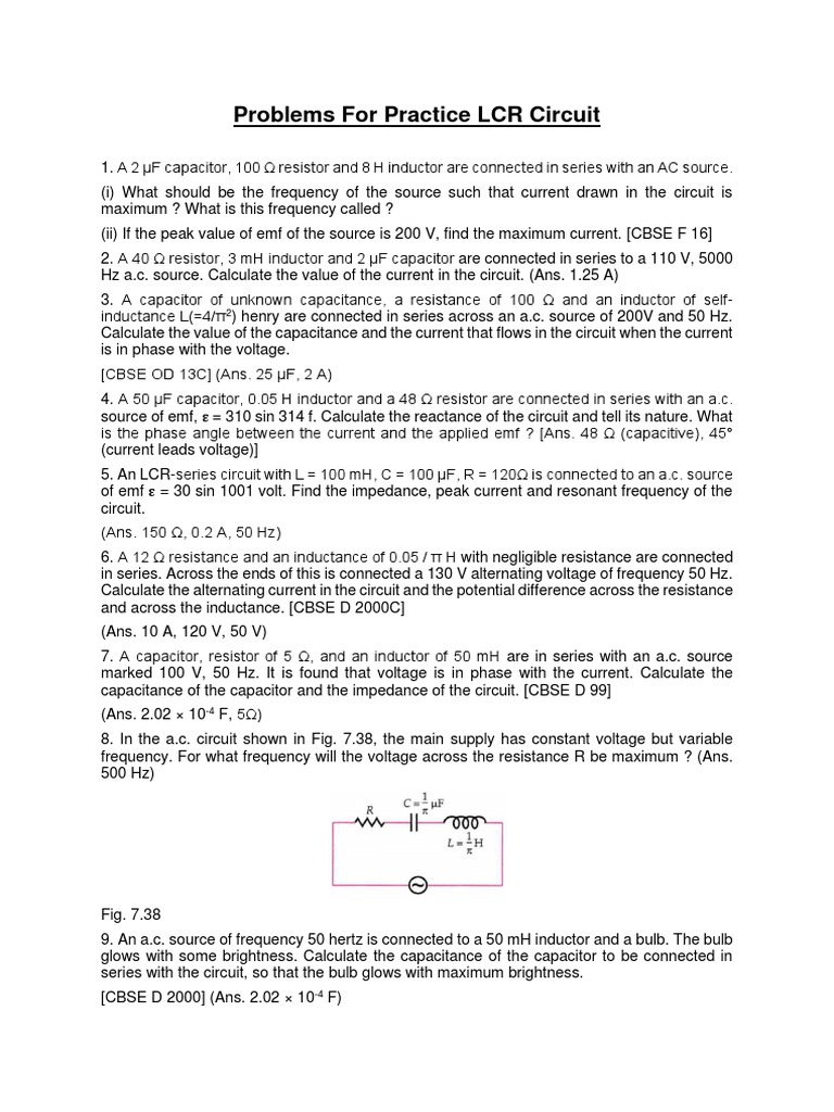 Problems For Practice LCR Circuit | PDF | Electrical Network | Inductor