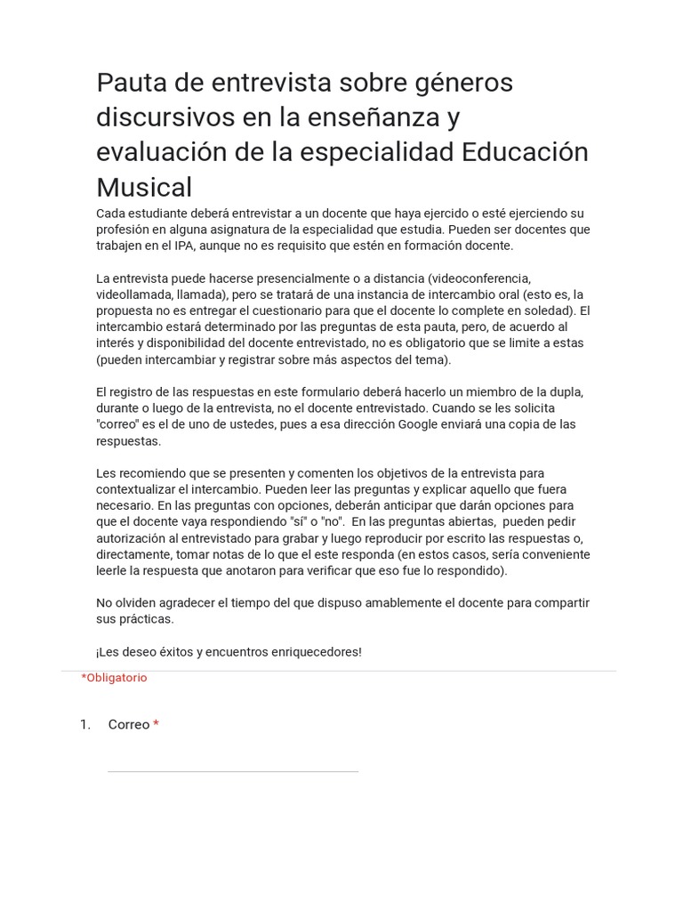 Pauta de Entrevista Sobre Generos Discursivos en Educacion Musical ...
