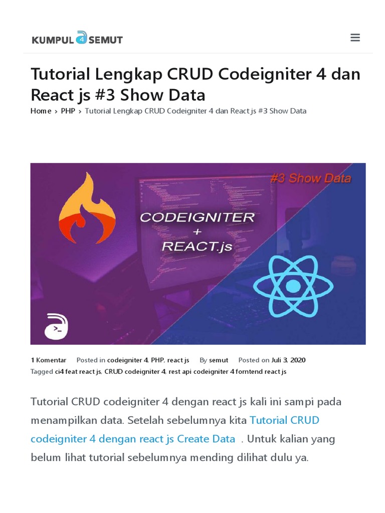 Kumpul4semut Com Tutorial Lengkap Crud Codeigniter 4 Dan React Js 3 Show Data Pdf