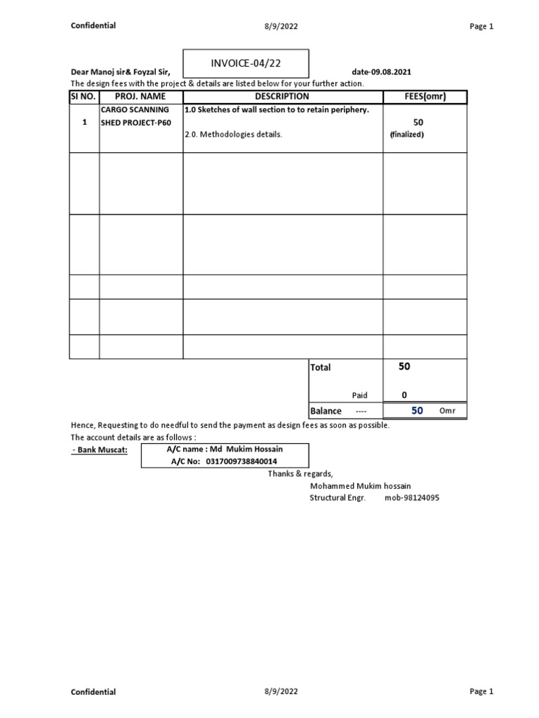Invoice Wall Section Cargo Scanning Shed | PDF | Technology & Engineering