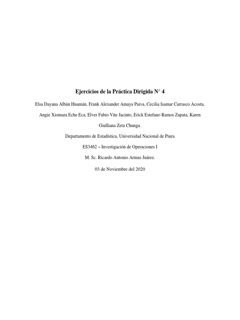 Ejercicios de La PR Ctica Dirigida N 4 PDF | PDF | Ciencias económicas | Matemáticas Aplicadas