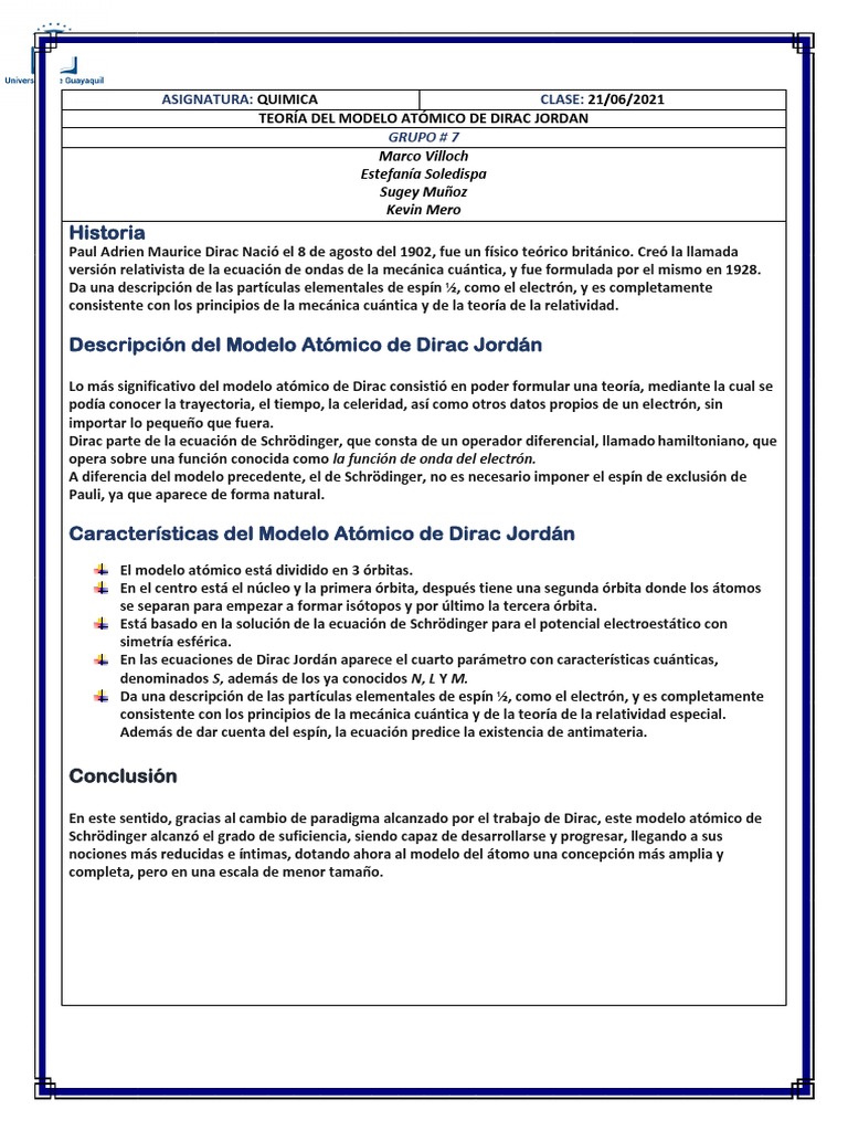 Modelo Atómico de Dirac-Jordan | PDF | Átomos | Mecánica cuántica