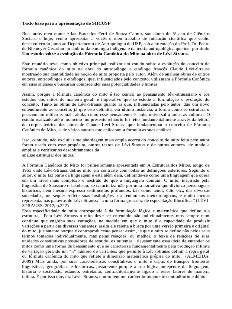 Evolução da Fórmula Canônica do Mito | PDF | Antropologia | Pensamento