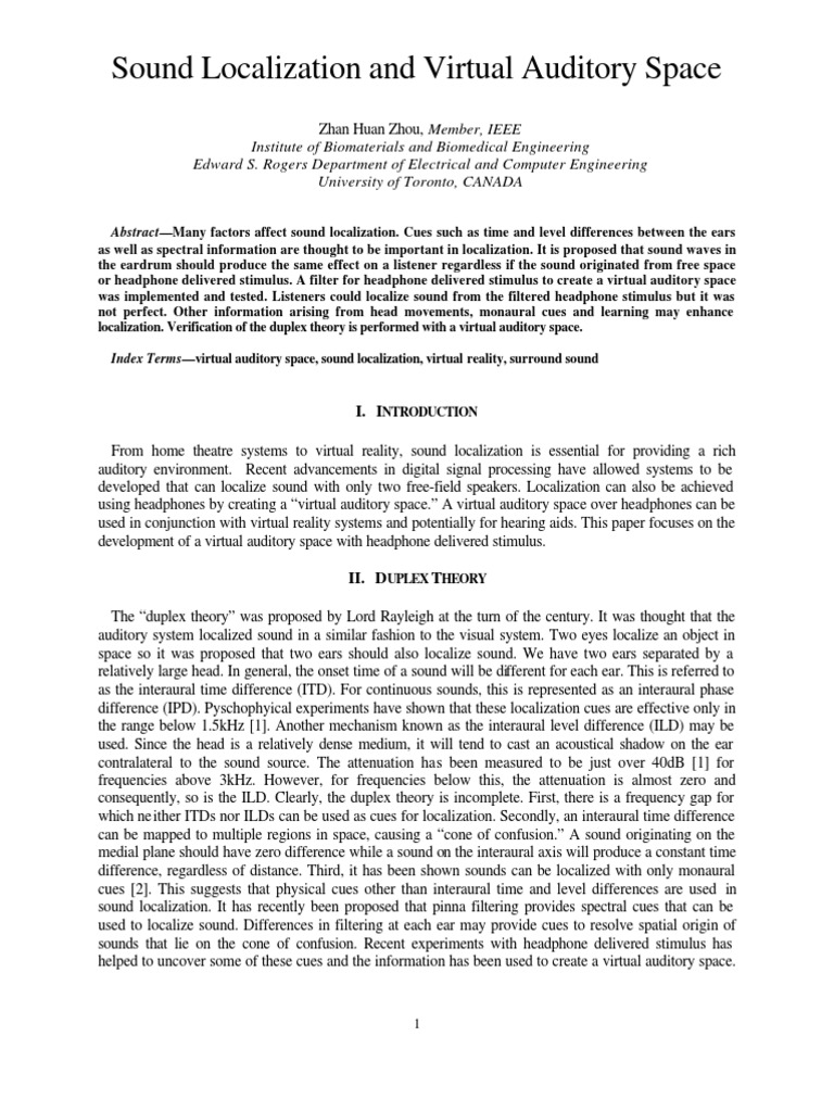 Sound Localization and Virtual Auditory Space | PDF | Senses | Nervous ...