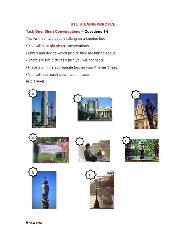 B1 Listening Practice: Three Practice Tasks Focusing on Short ...