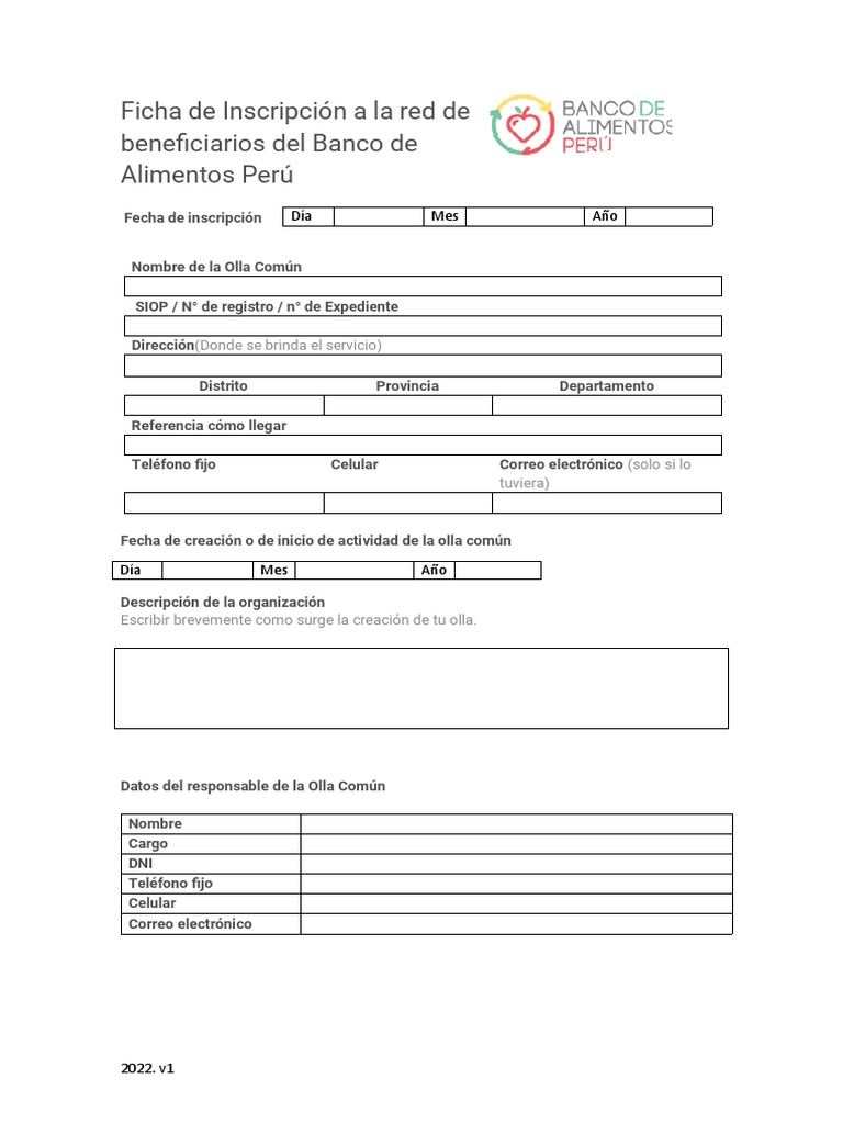 Ficha de Inscripción - Proyecto Ollas | PDF