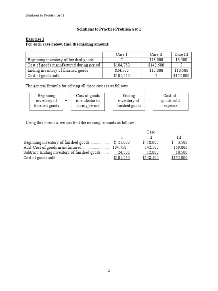 Practice Problem Set 01 - With Solution | PDF | Cost Of Goods Sold | Inventory