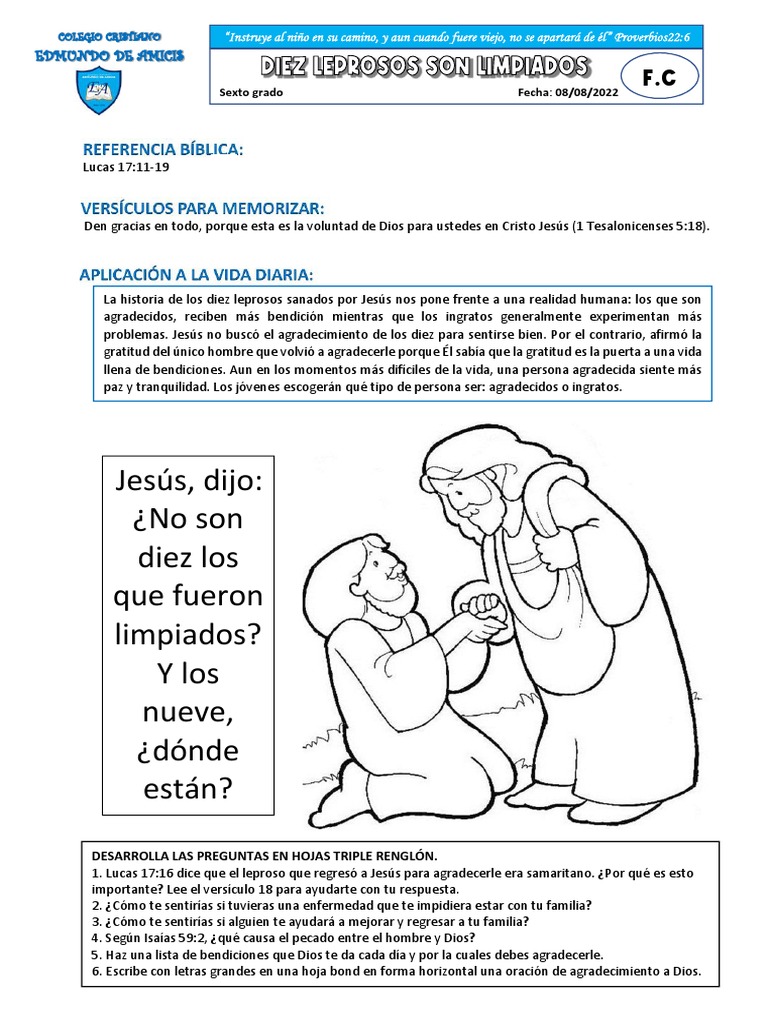 Actividad Infantil: Los 10 Leprosos | PDF | Jesús